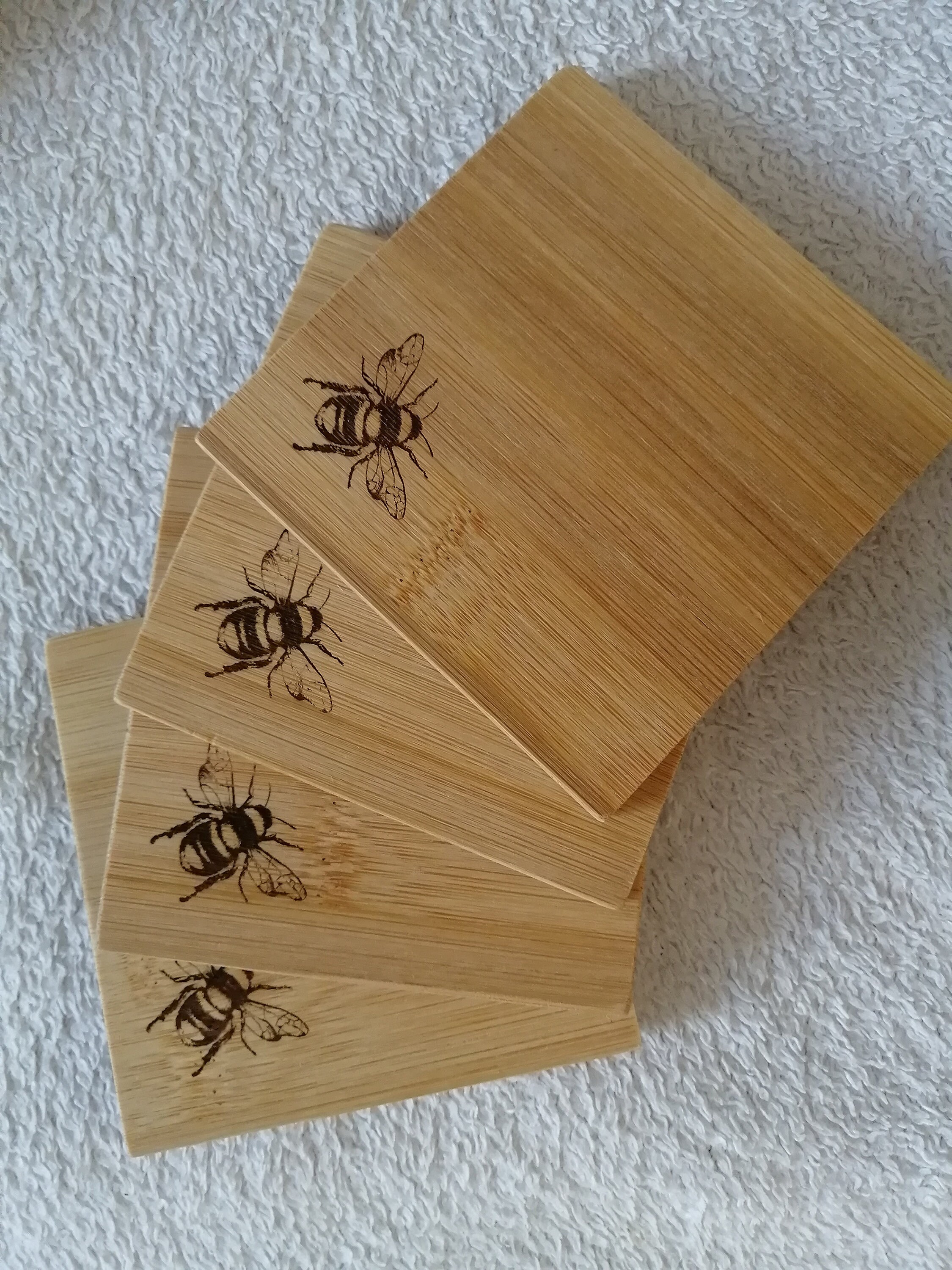 Natural Bamboo Set 1 Placemat and 1 Coaster Bee Engraved in - Etsy