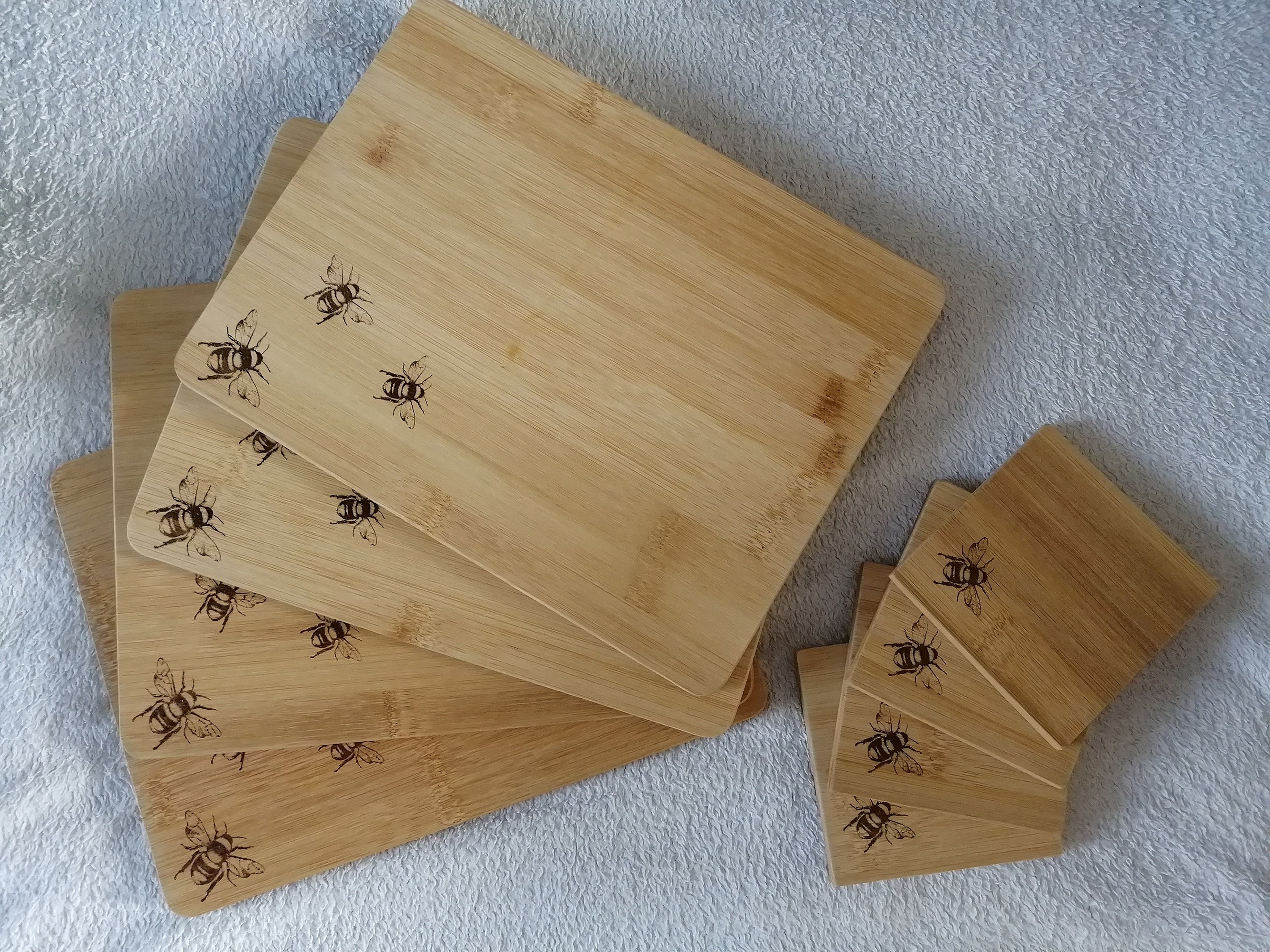 Natural Bamboo Set 1 Placemat and 1 Coaster Bee Engraved in - Etsy