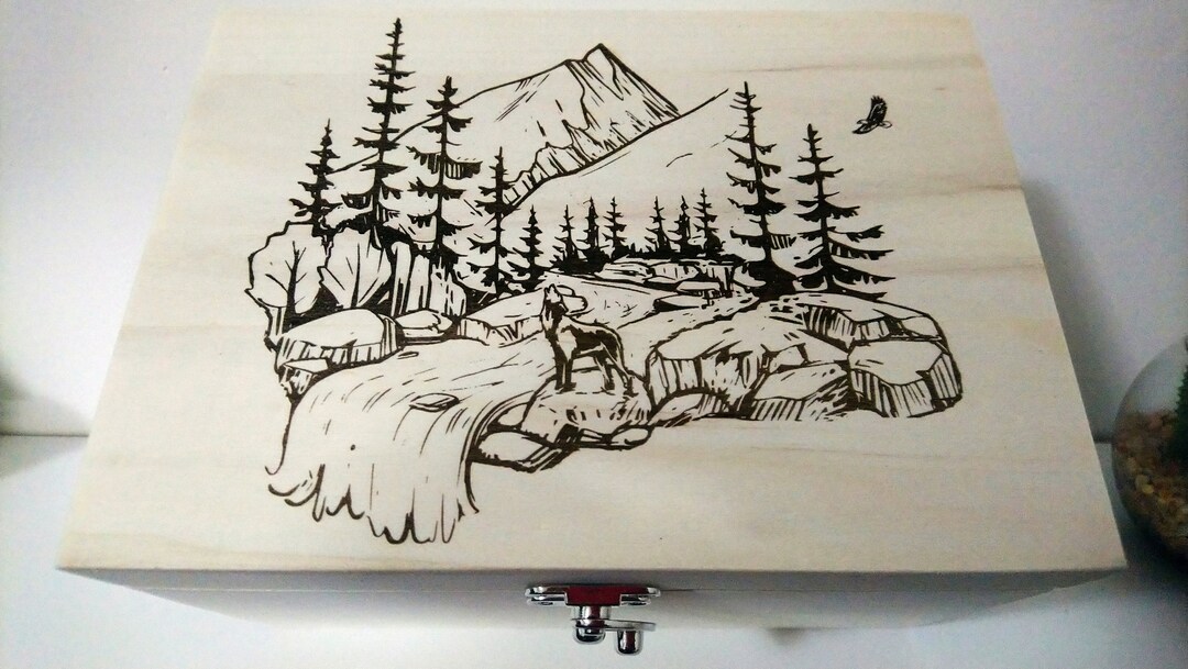 Engraved Wooden Jewelry Box: Mountain River Scenery Keepsake, 20cm - Etsy