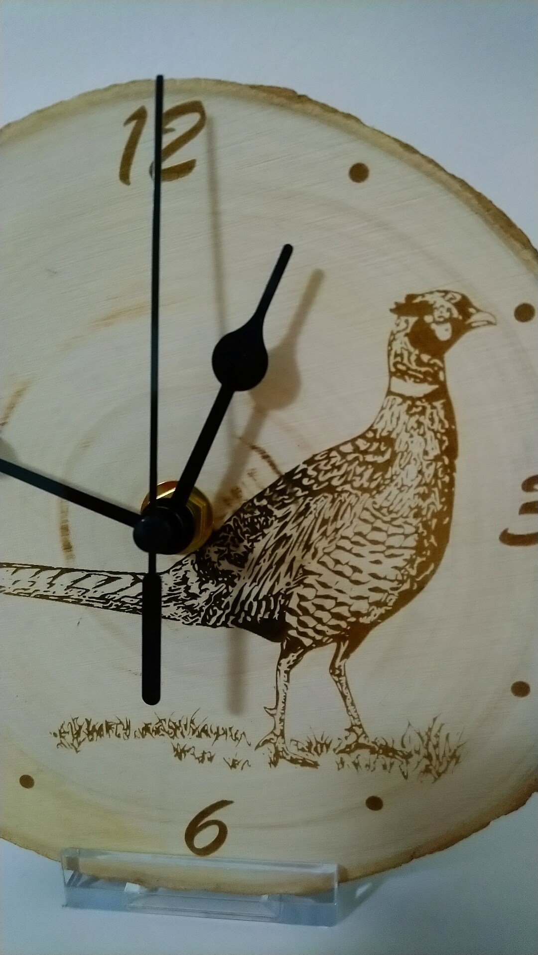 Natural Wooden Wall Desk Clock Engraved Pheasant - Etsy