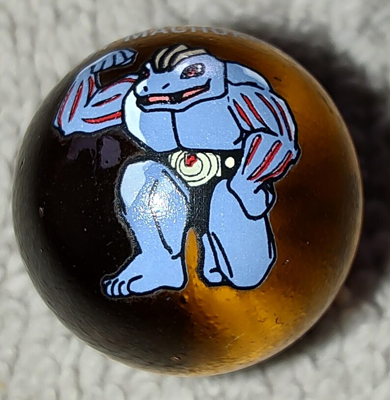 Vintage Pokemon Marble #67 Machoke on Amber Clear Glass Base Shooter ...