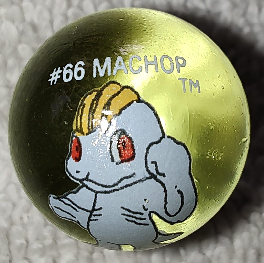 Vintage Pokemon Marble #66 Machop on Light Green Clear Glass Base ...
