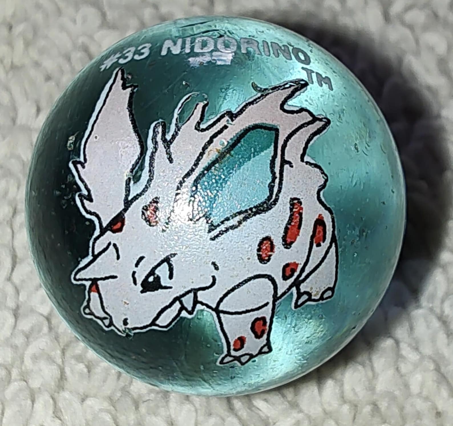 Vintage Pokemon Marbles #33 Nidorino on Light Blue Glass Marble Mint ...