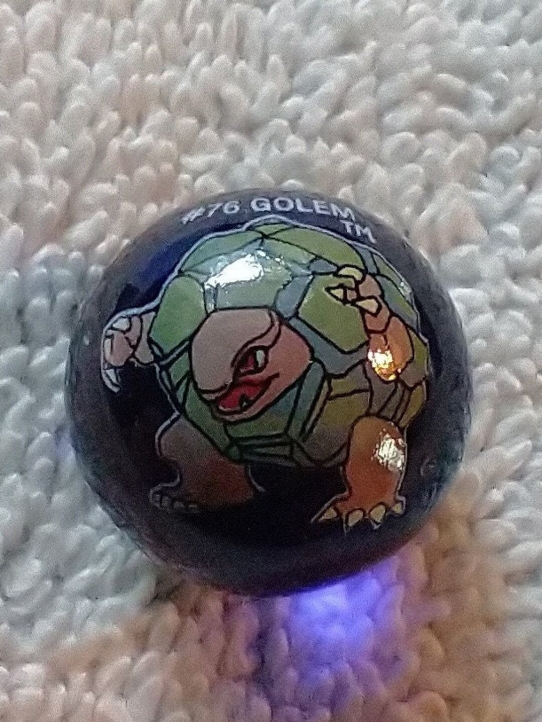 Vintage Pokemon Marble #76 Golem on Cobalt Blue Clear Glass Base ...