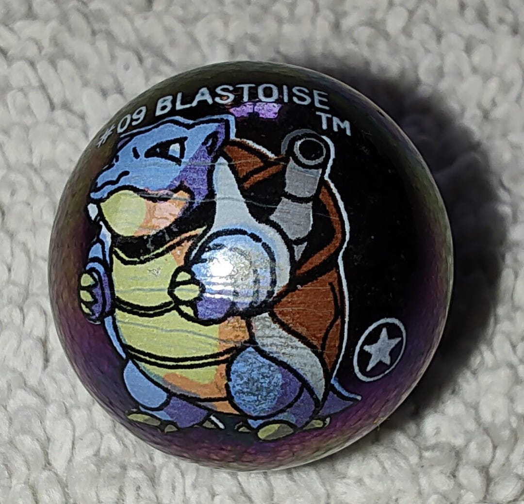 Vintage Pokemon Marbles #09 Blastoise on a Holo Metallic Foil Glass ...