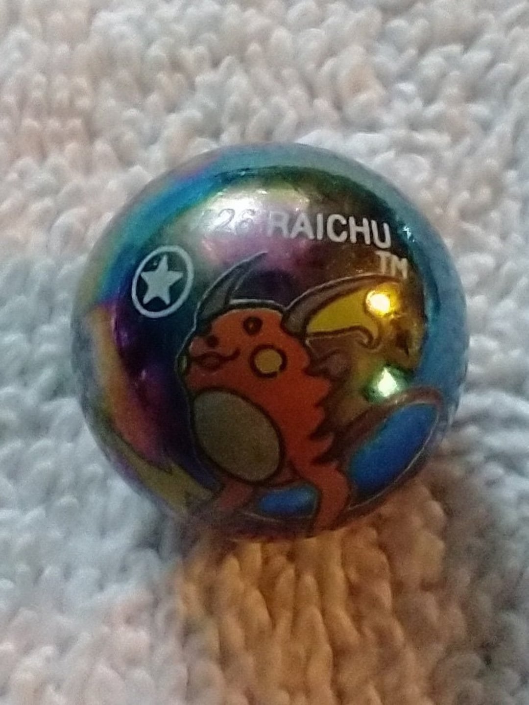 Vintage Pokemon Marbles #26 Raichu on Holo Metallic Foil Glass Marble ...