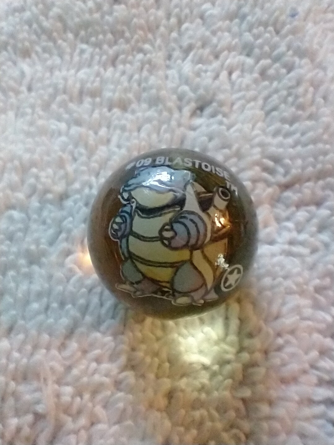 Vintage Pokemon Marble #09 Blastoise on Light Yellow Clear Glass Base ...