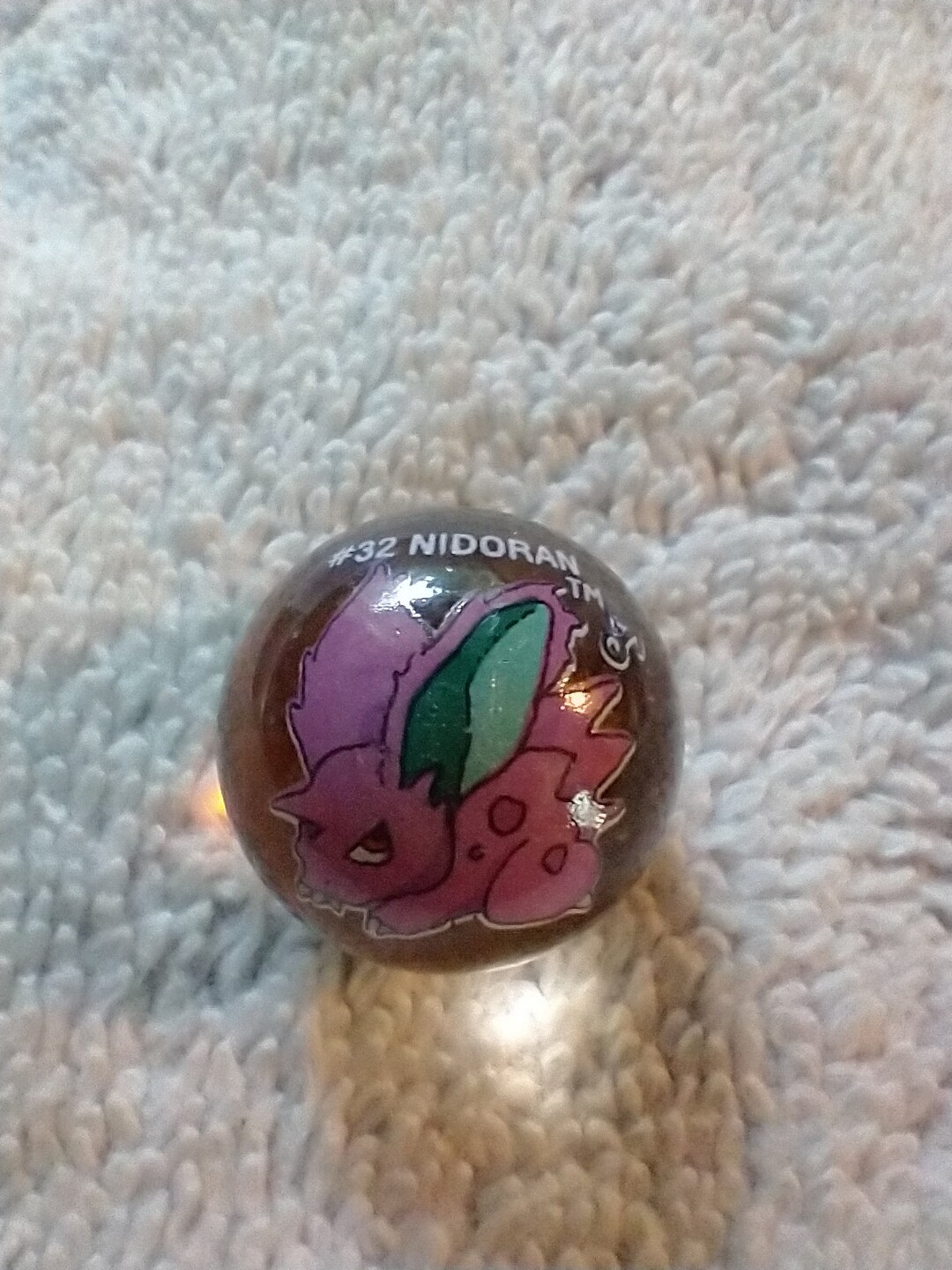 Vintage Pokemon Marble ##32 Nidoran Male on Light Purple Clear Glass ...