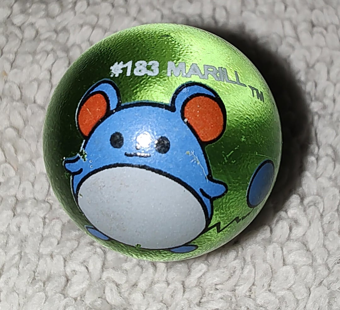 Pokemon Marbles #183 Marill on Light Green Glass Marble Shooter in Mint ...