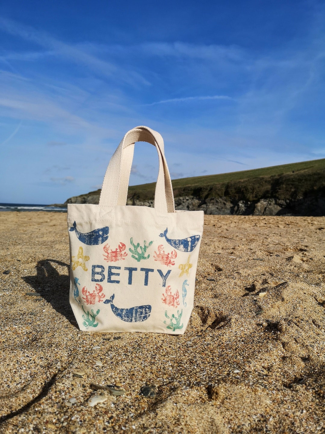 Personalized Beachcombing Bag: Hand-printed Seaside Treasures Tote ...