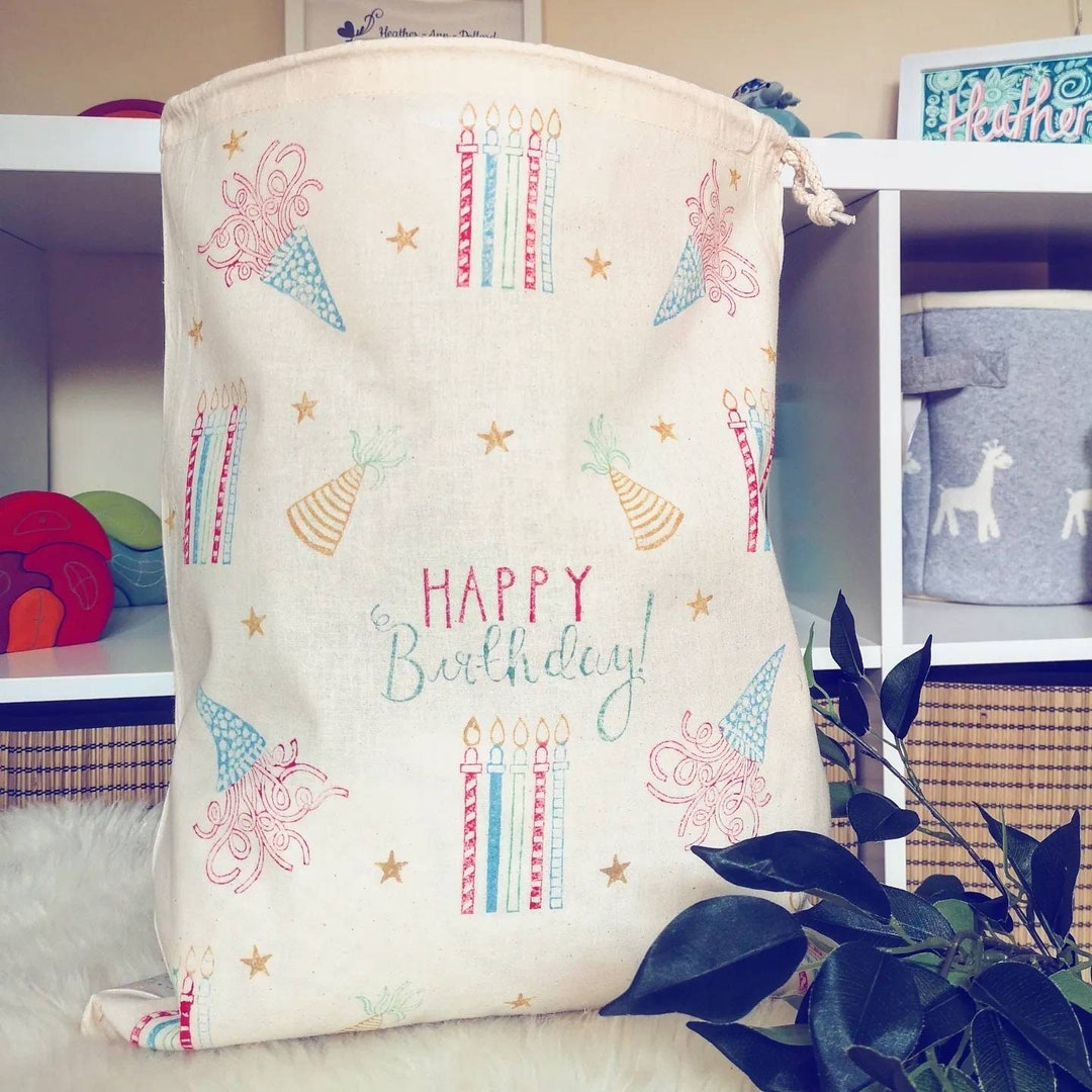 Reusable Happy Birthday Gift Sack, Personalised Sustainable Gift Bag ...
