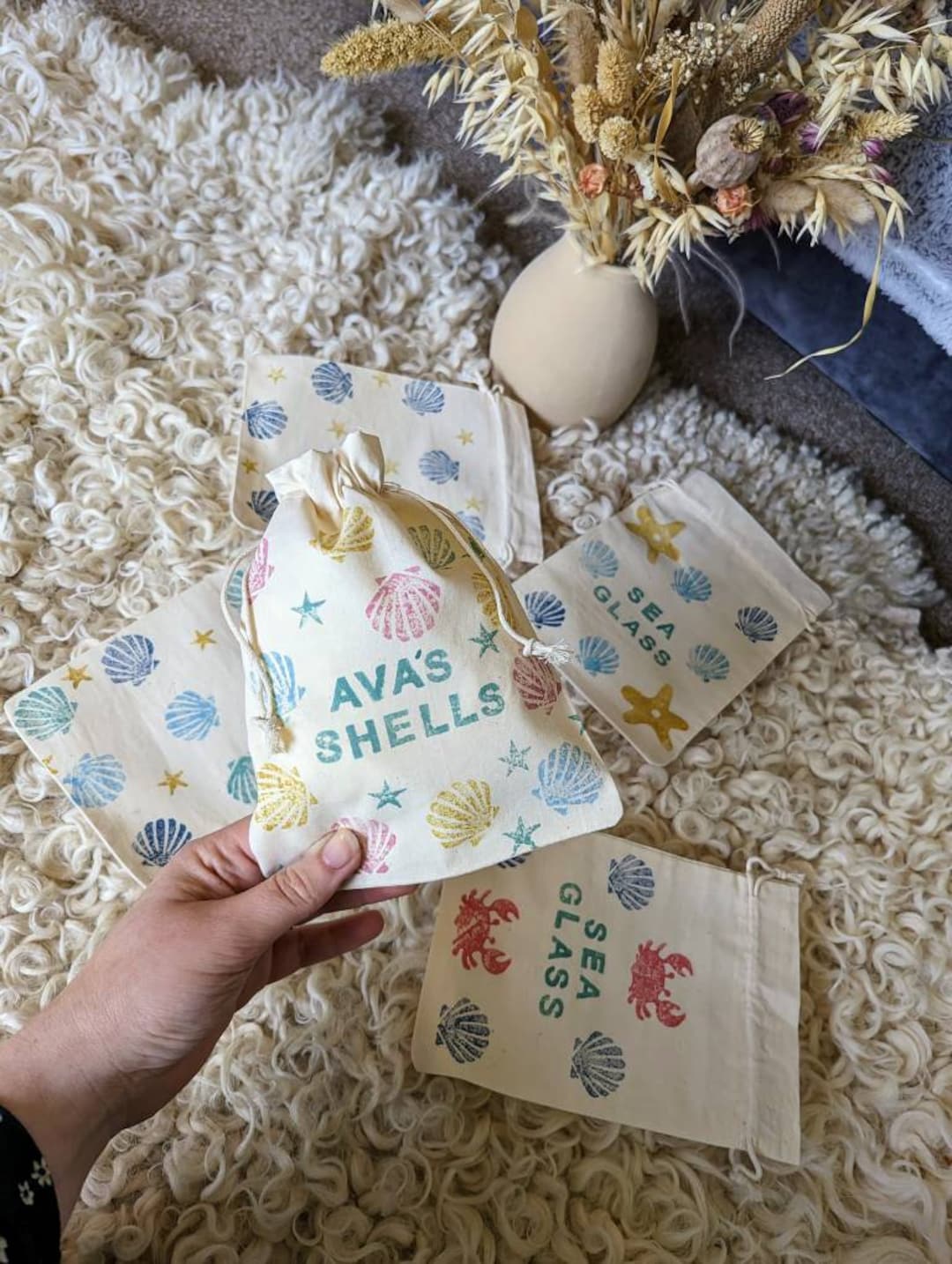 Personalised Beach Shell Collection Bag, Beach Finds, Beach Combing Bag ...