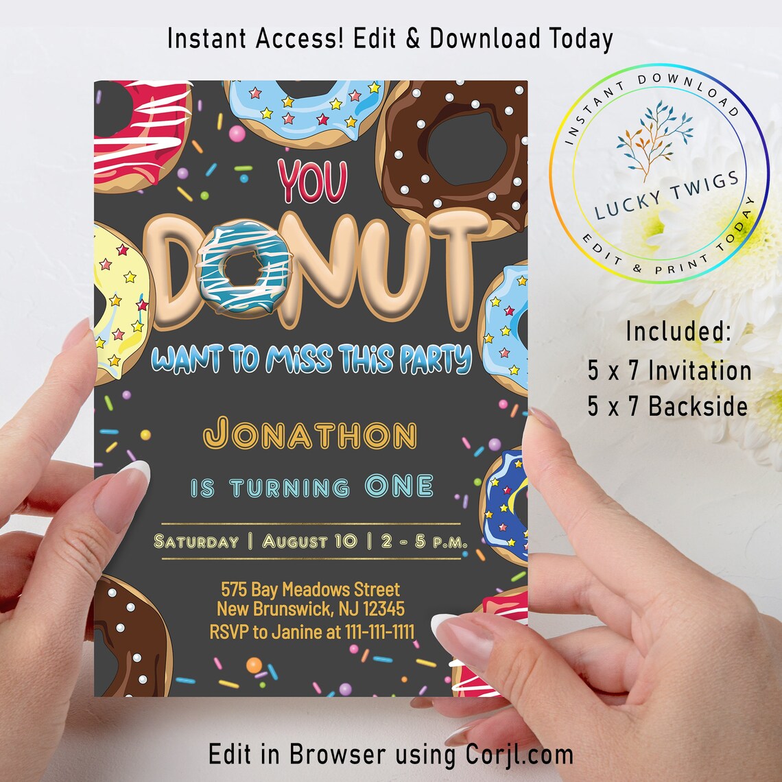 Editable Donut Birthday Invitation, Boy Birthday Invite, Any Age Donut ...