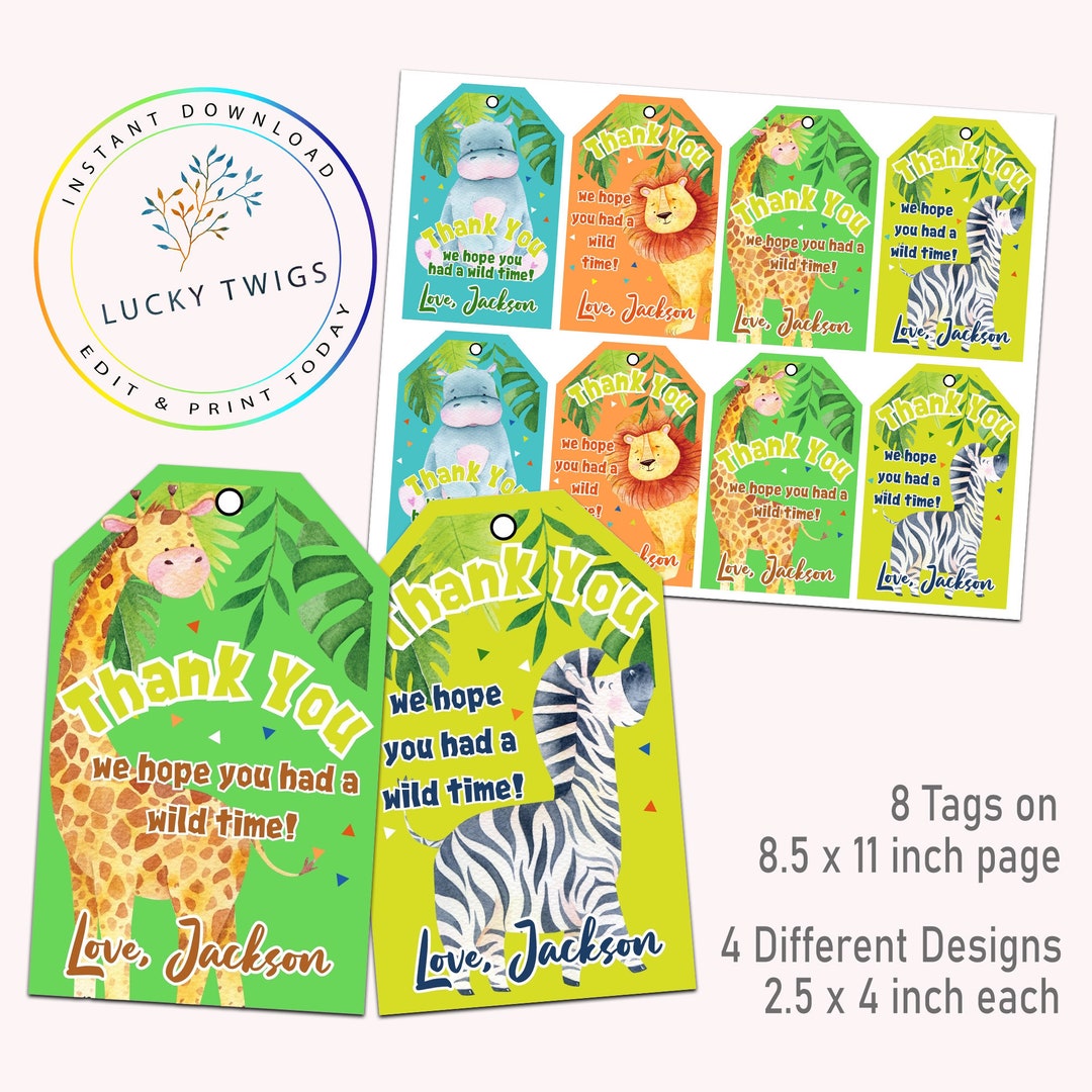 Wild One Safari Favor Tags, Animal Favor Tags, Birthday Thank You Cards ...