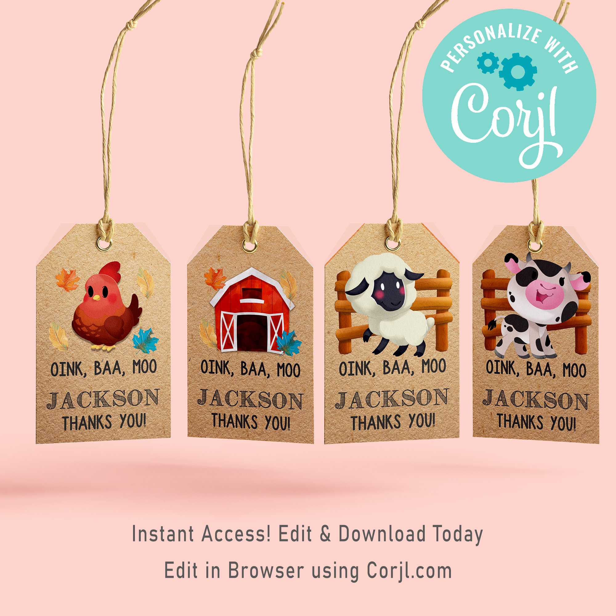 Farm Animals Favor Tags Editable Instant Download Barnyard - Etsy