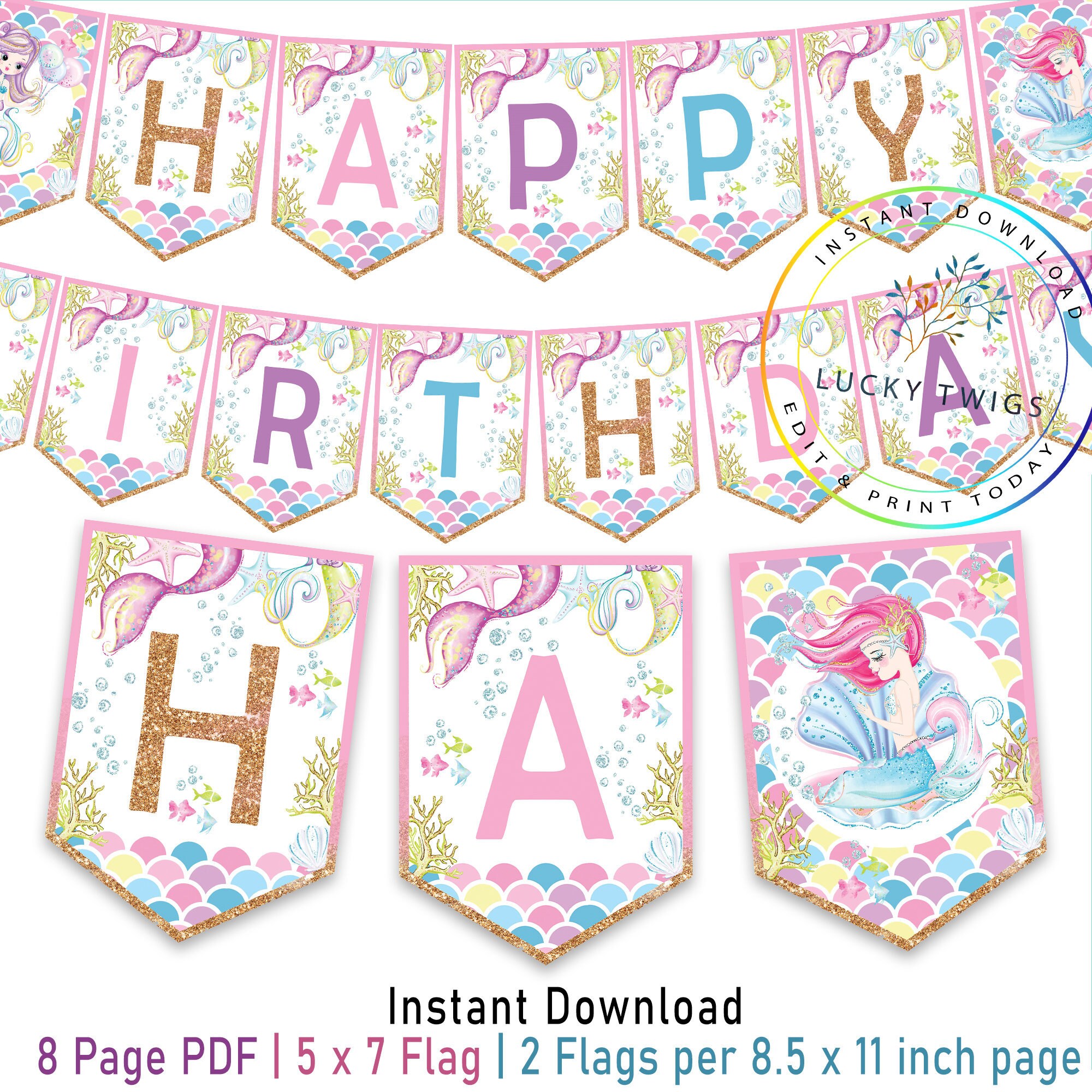 Mermaid Birthday Banner PRINTABLE, Mermaid Banner Instant Download ...