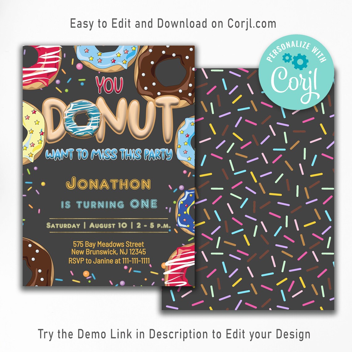 Editable Donut Birthday Invitation, Boy Birthday Invite, Any Age Donut ...