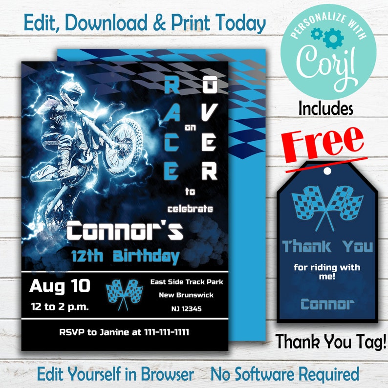 Dirt Bike Invitation, Motocross Invitation, Motocross Party, Racing ...