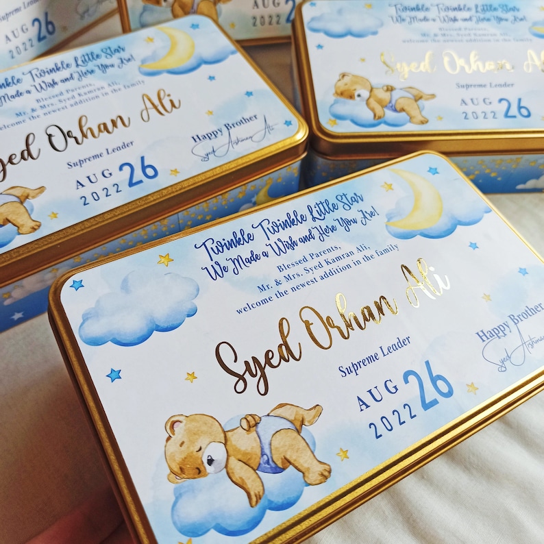 Custom Mithai Box, Personalized Baby Favor Box, Indian Sweet Box, Tin ...