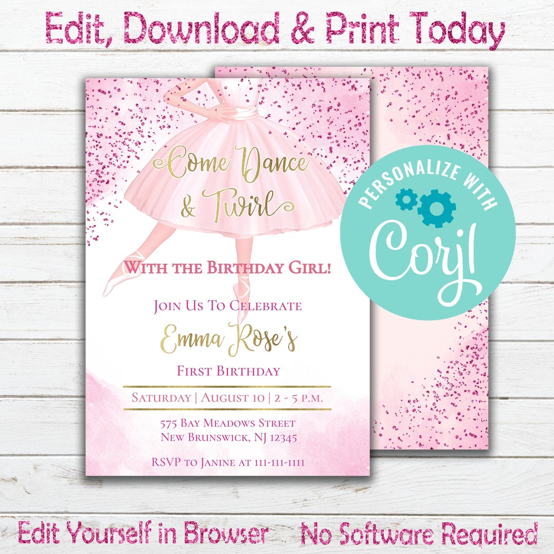 Pink Ballerina Invitation, Ballerina Birthday Invitation, Dance Party ...