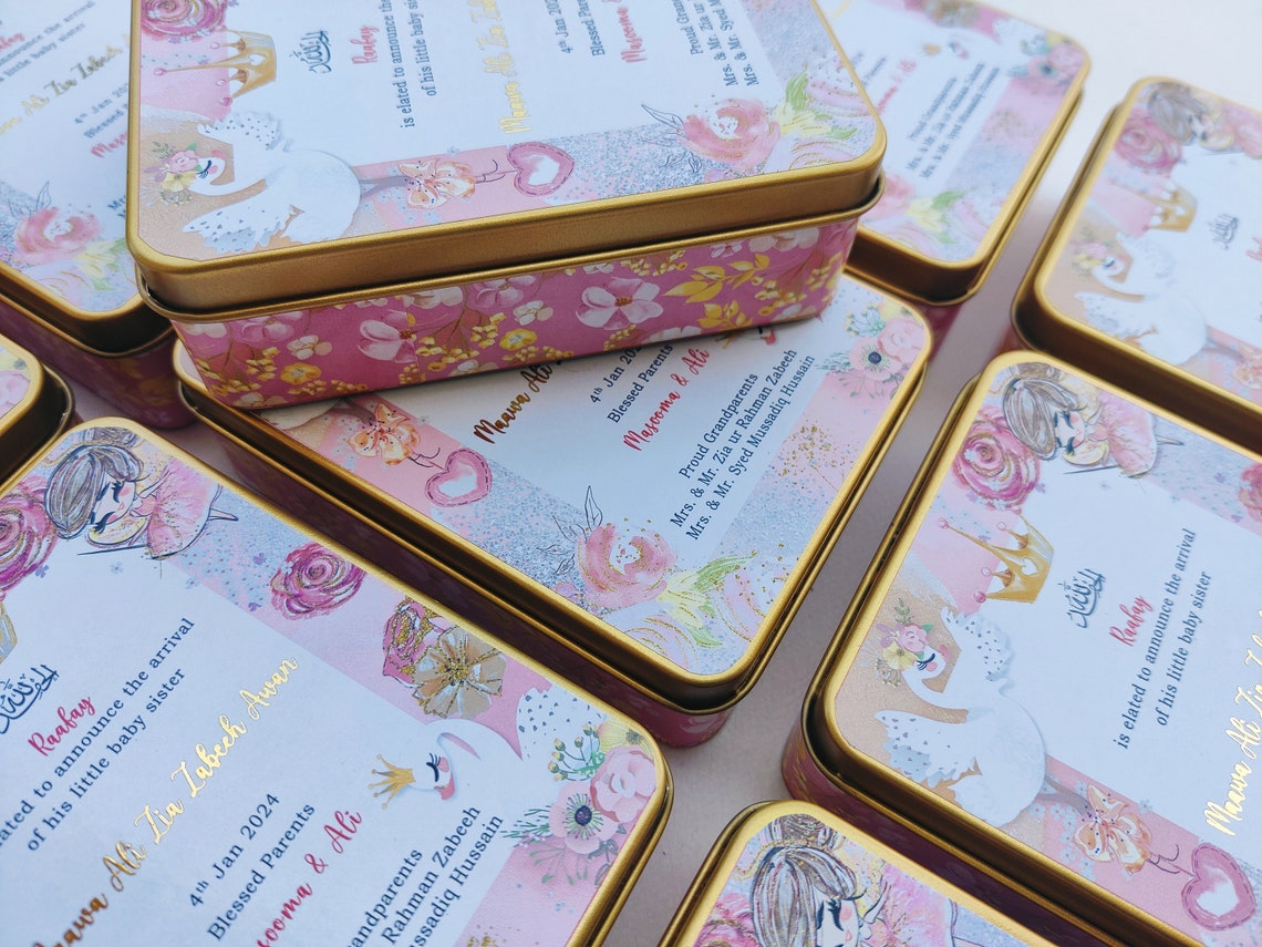 Custom Mithai Box, Personalized Baby Favor Box, Indian Sweet Box, Tin ...