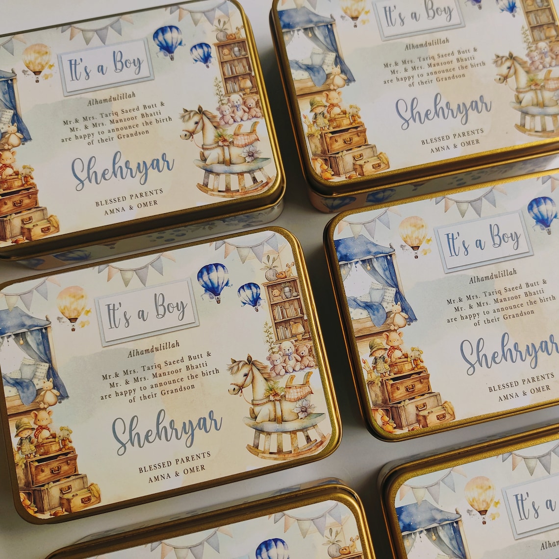 Custom Mithai Box, Personalized Baby Favor Box, Indian Sweet Box, Tin ...