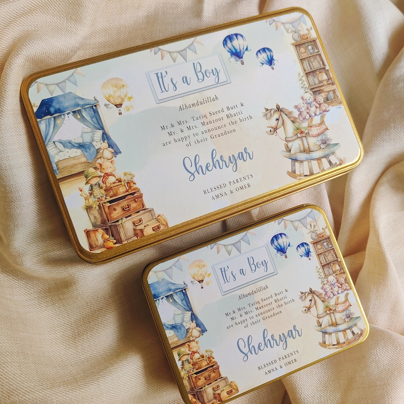 Custom Mithai Box, Personalized Baby Favor Box, Indian Sweet Box, Tin ...