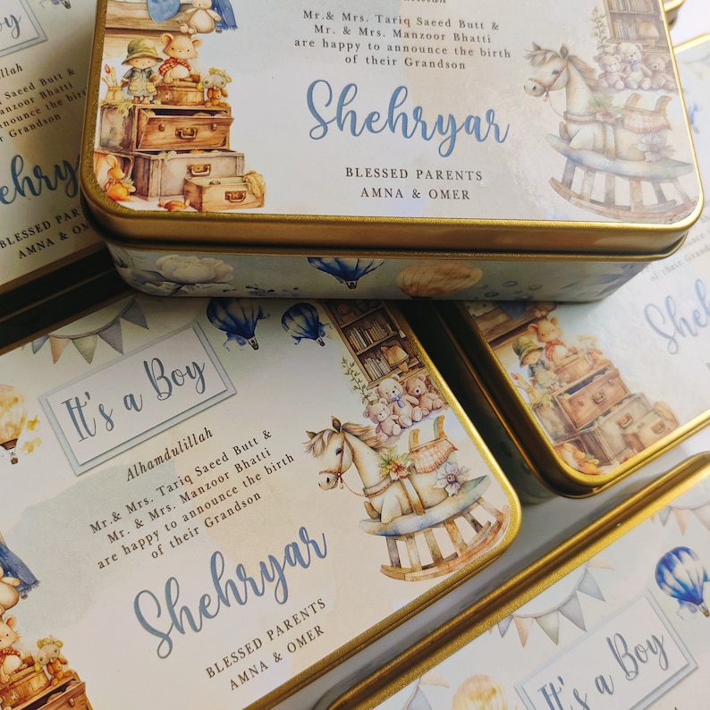 Custom Mithai Box, Personalized Baby Favor Box, Indian Sweet Box, Tin ...
