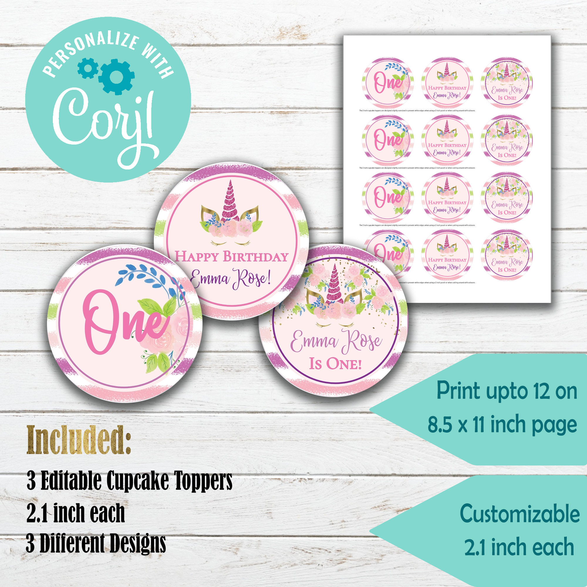 Unicorn Cupcake Topper Unicorn Birthday Cupcake Topper - Etsy