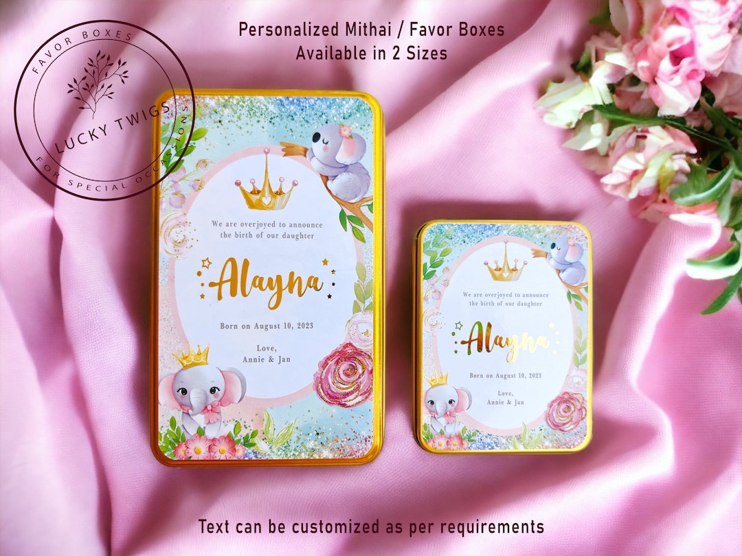 Custom Mithai Box, Personalized Baby Favor Box, Indian Sweet Box, Tin ...