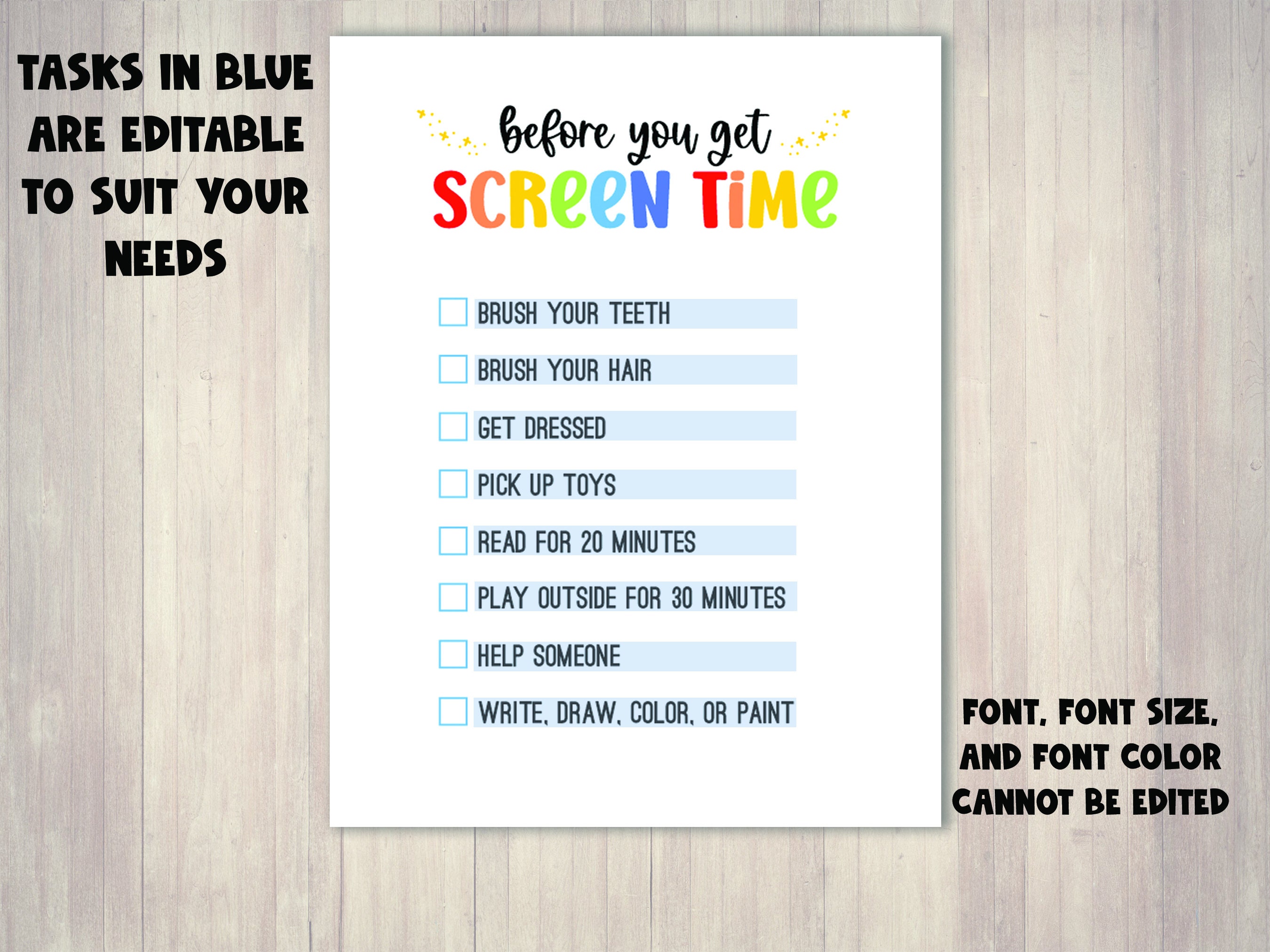 Screen Time Checklist Printable Editable PDF Summer Screen - Etsy Canada
