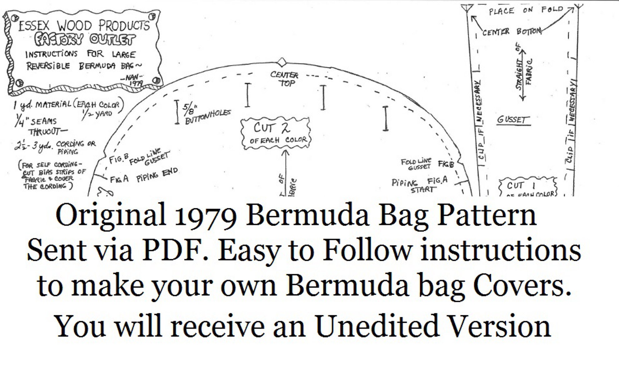 1979 Bermuda Bag Cover Sewing Pattern Easy to Follow PDF - Etsy