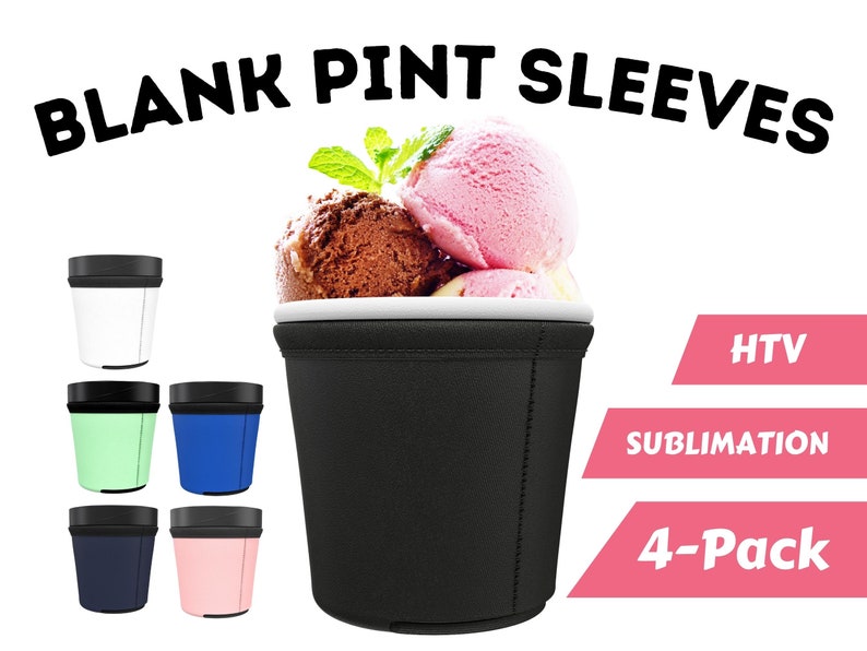 Blank Ice Cream Pint Sleeves (4-pack) Thick Neoprene Covers for Tapered ...