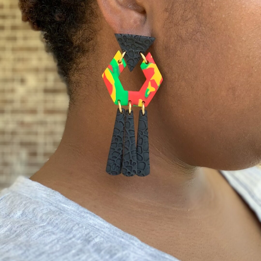 Vivienne Black History Month Juneteenth Drop Dangle Polymer Clay ...