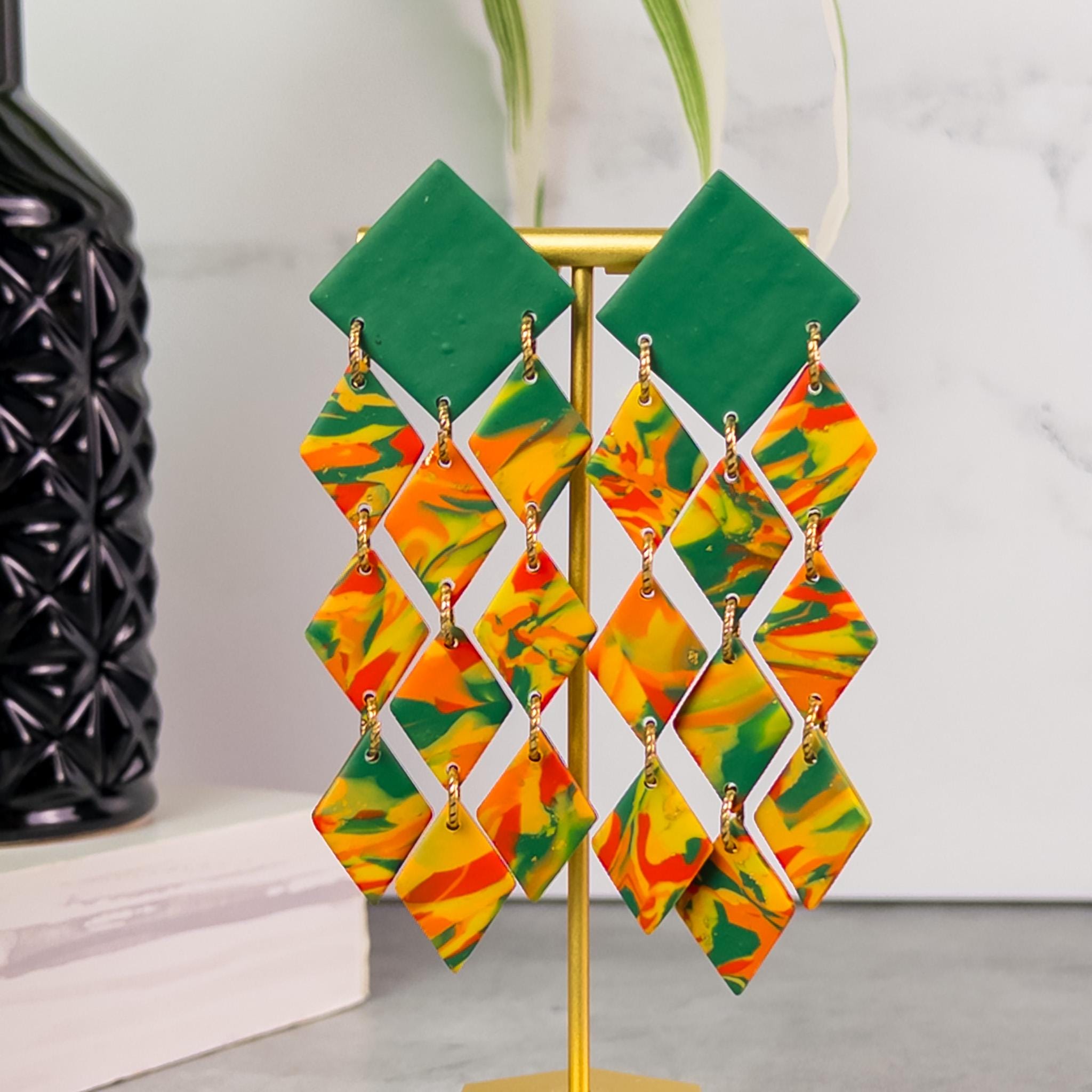 Ashtyn Long Square Dangle Boho Polymer Clay Earrings - Etsy