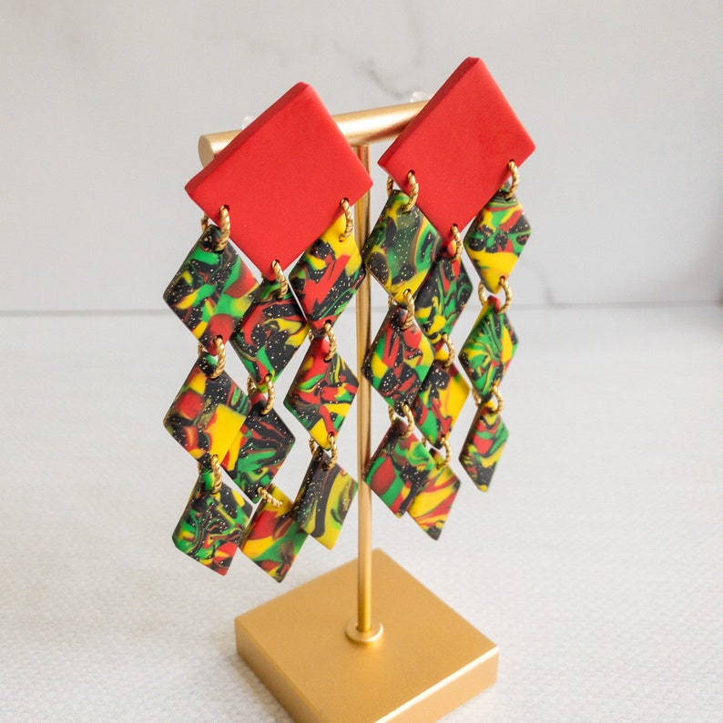 Ashtyn Long Square Dangle Boho Polymer Clay Earrings - Etsy