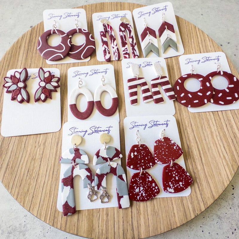 White & Maroon Earrings - Etsy