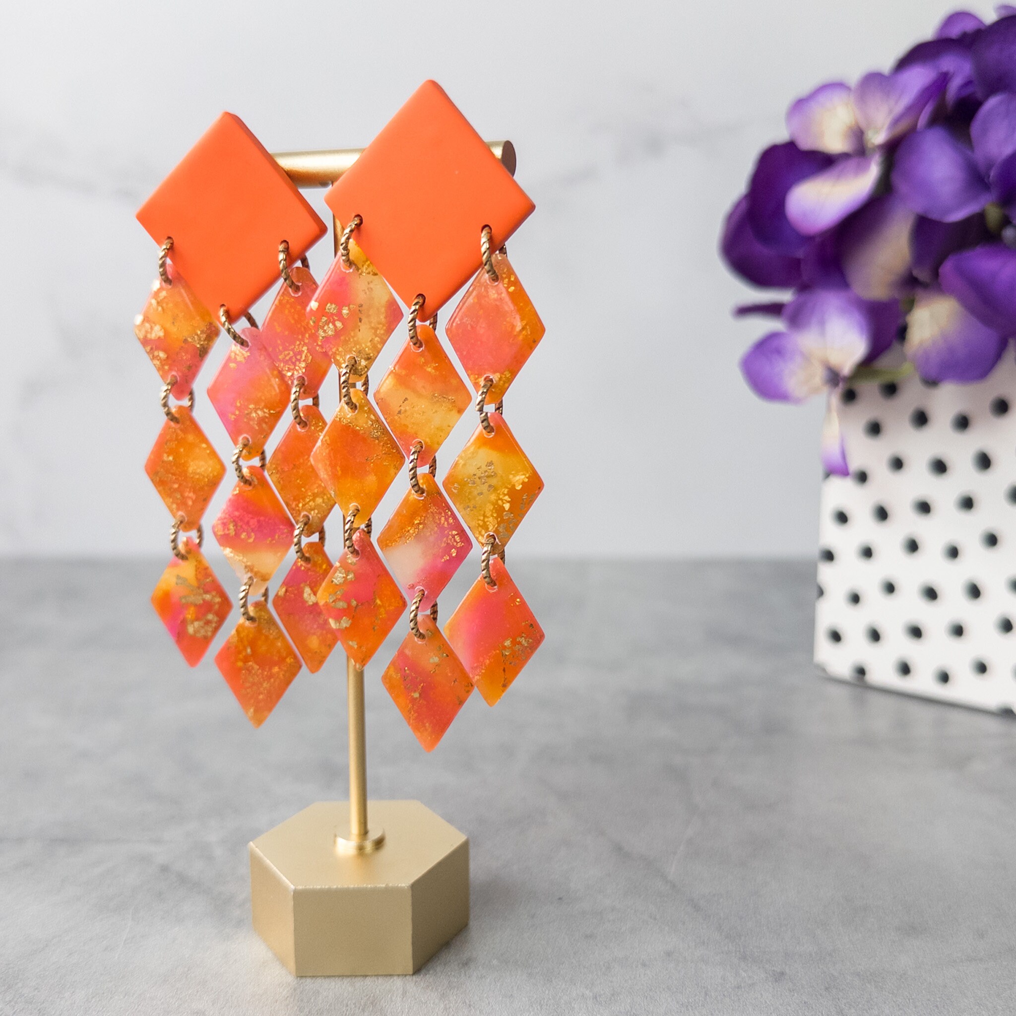 Ashtyn Long Square Dangle Boho Polymer Clay Earrings - Etsy
