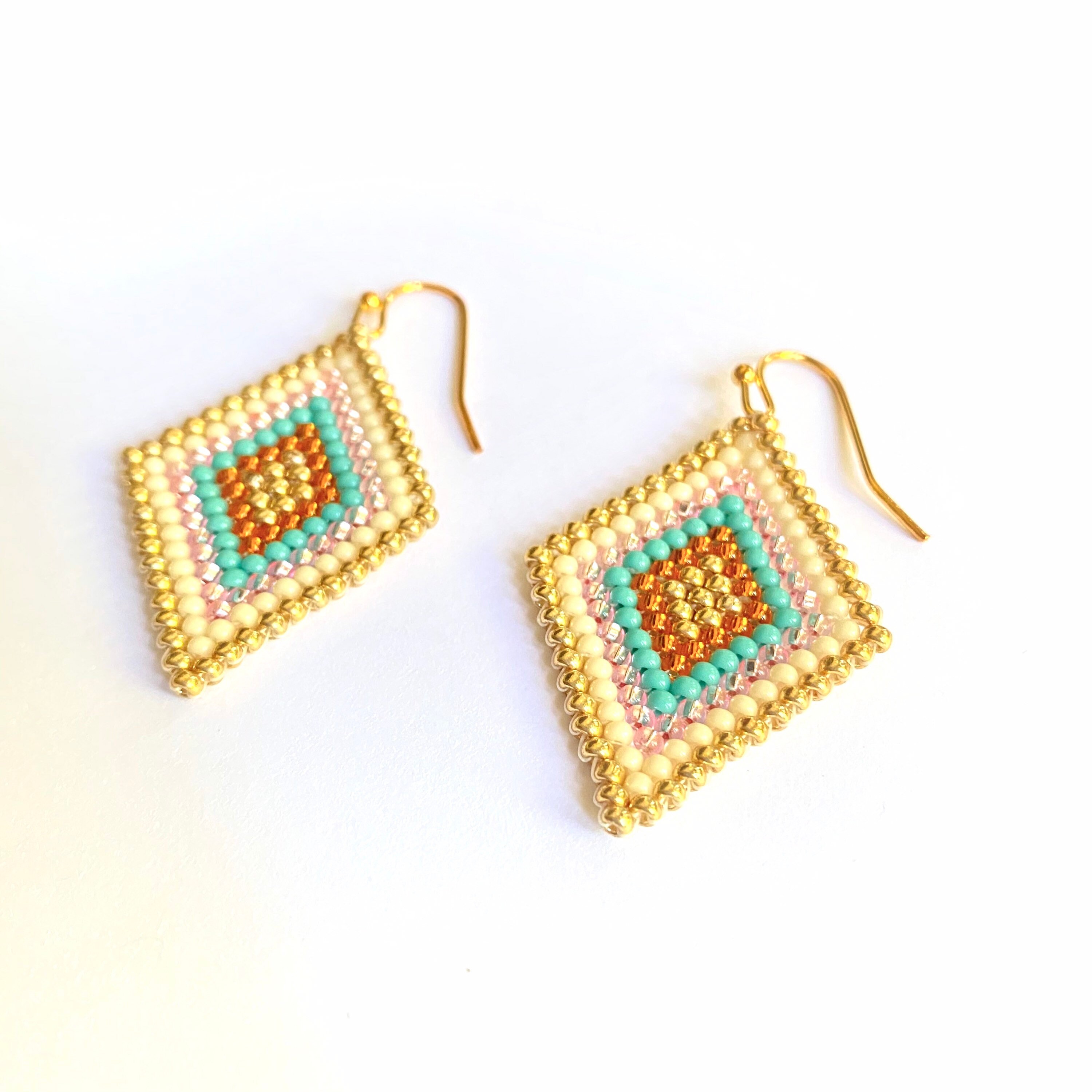 Diamond shape Handmade beadwork seed bead earrings | Etsy