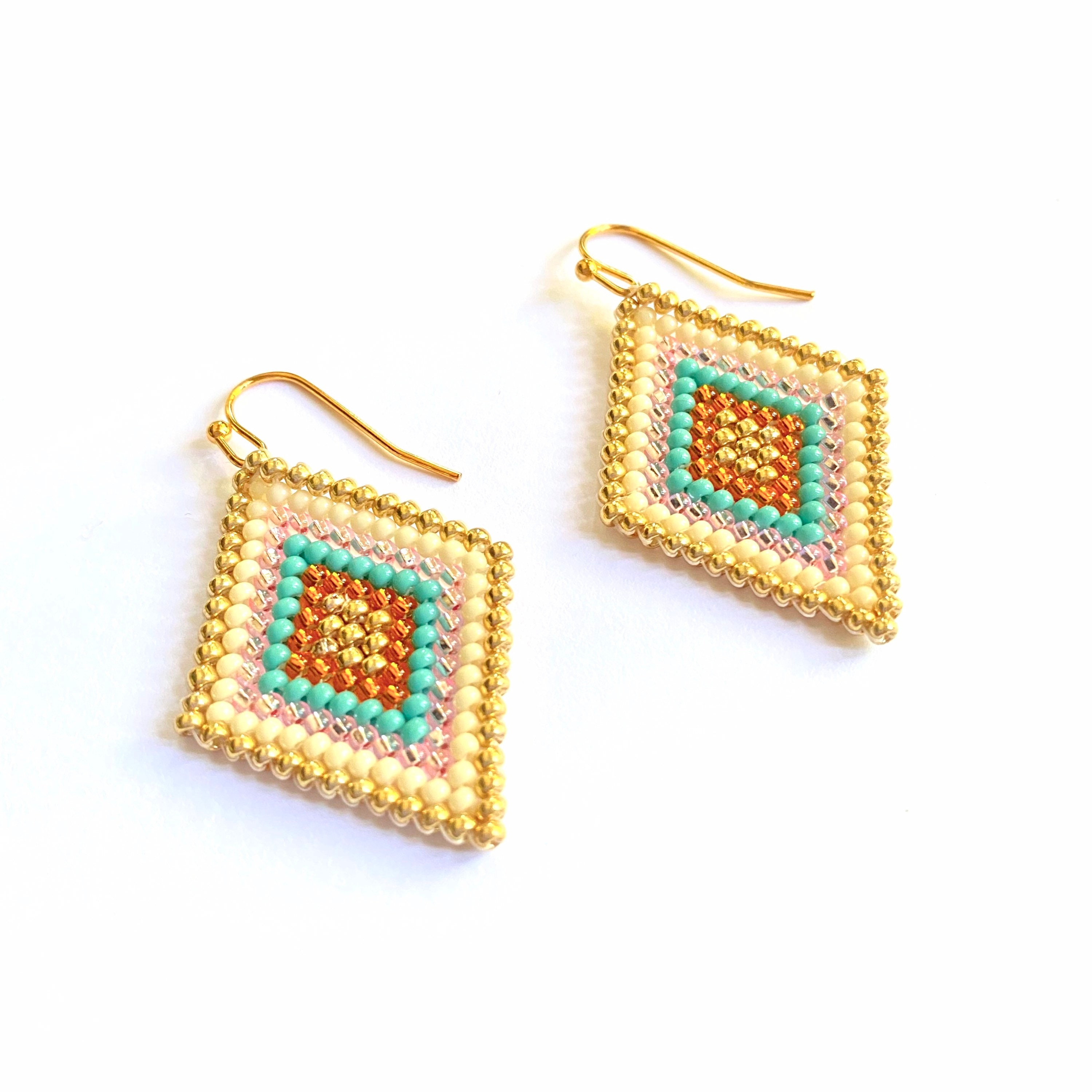 Diamond shape Handmade beadwork seed bead earrings | Etsy