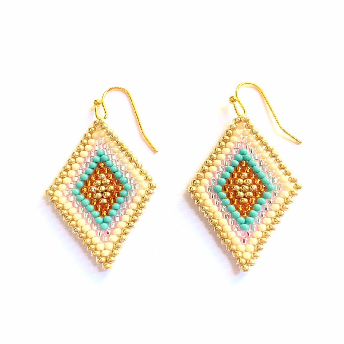 Diamond shape Handmade beadwork seed bead earrings | Etsy
