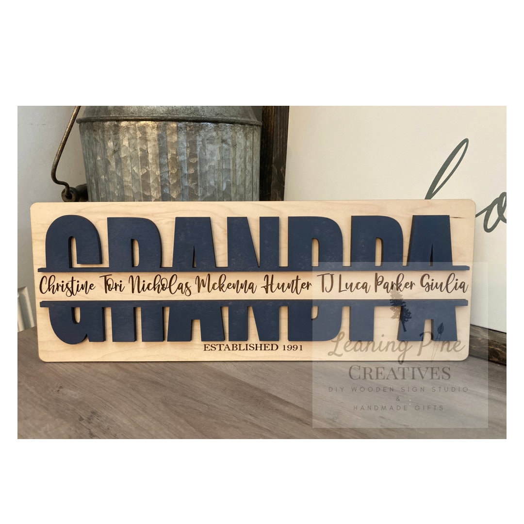 3D Dad Grandpa Daddy Fathers Day Gift Plaque Split Name Grandchild Name ...