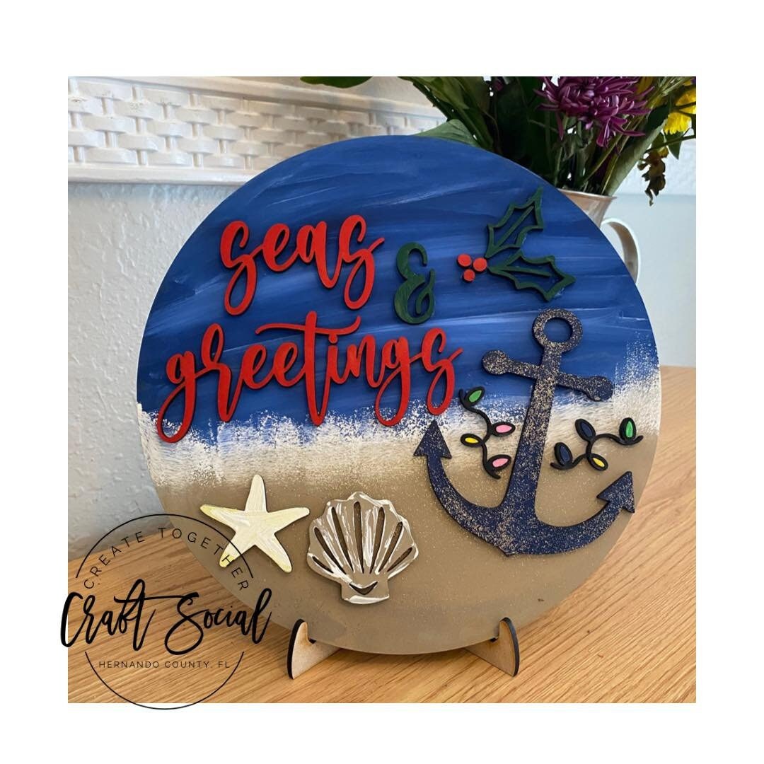 Sea Greetings Round SVG Laser Ready File Bestseller File Glowforge ...
