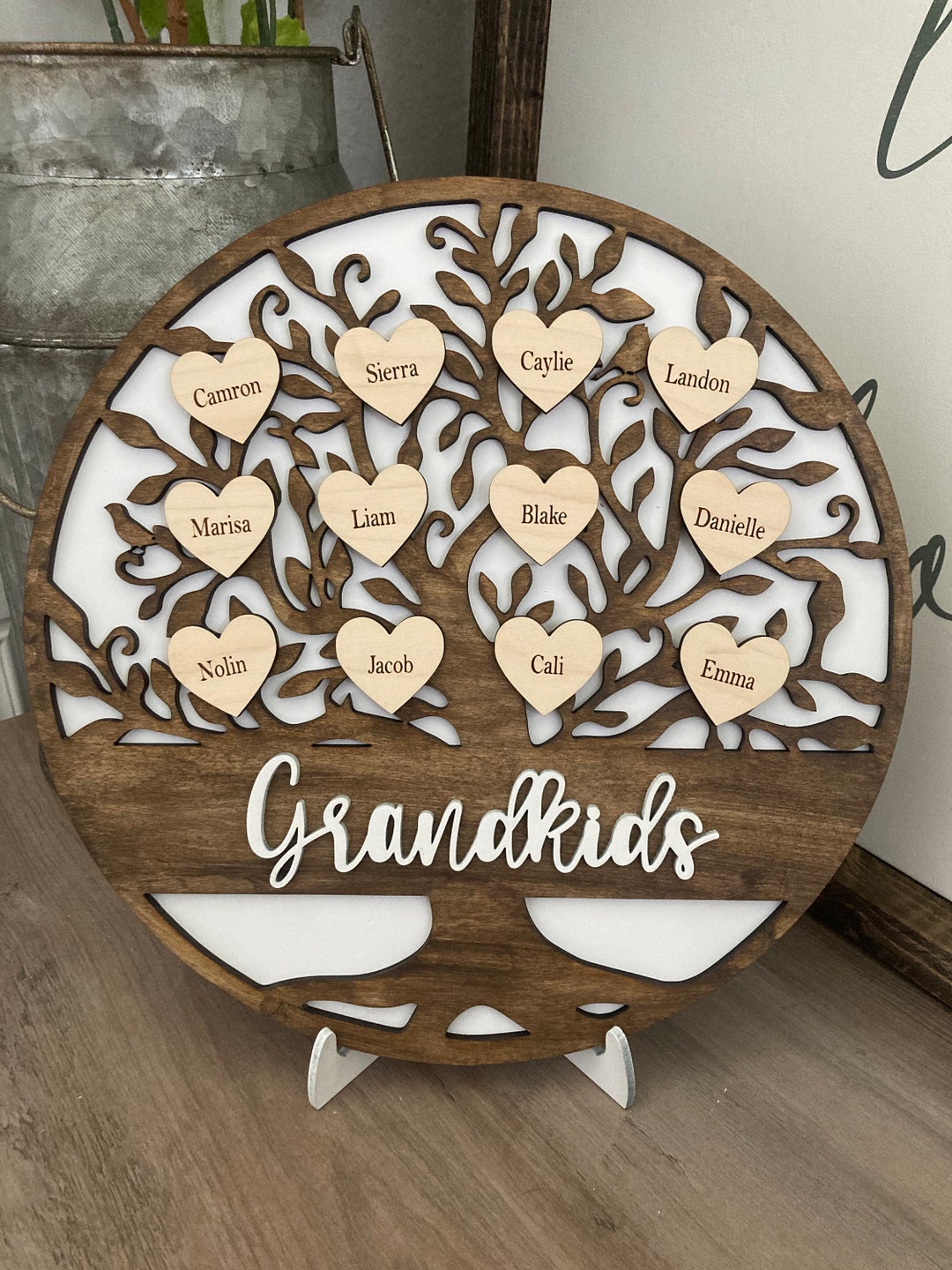 Personalized Family Tree Sign | Laser Engraved Grandchildren Names - Etsy