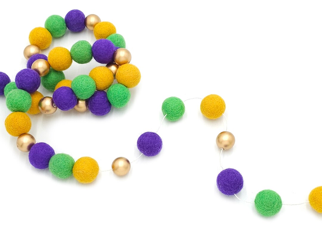 Mardi Gras Garland, Mardi Gras Decor, Felt Ball Garland, Pom Pom ...