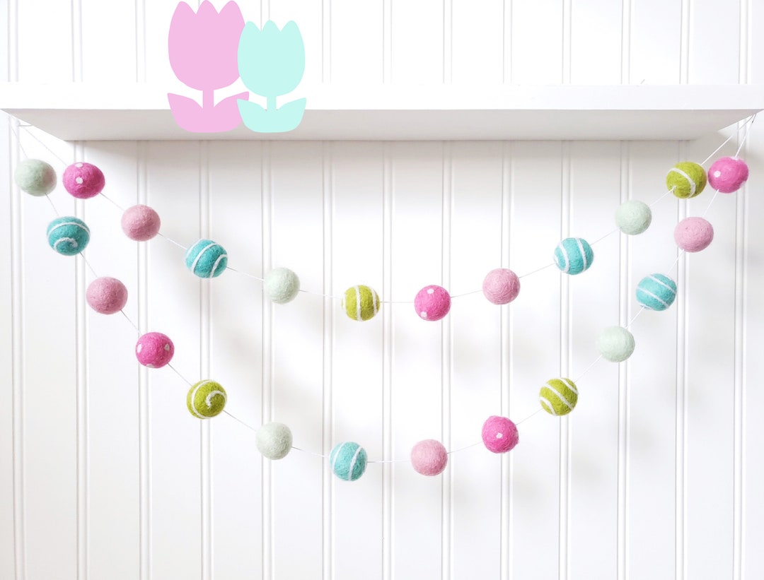 Easter Decorations, Spring Decor, Felt Ball Garland, Pom Pom Garland ...