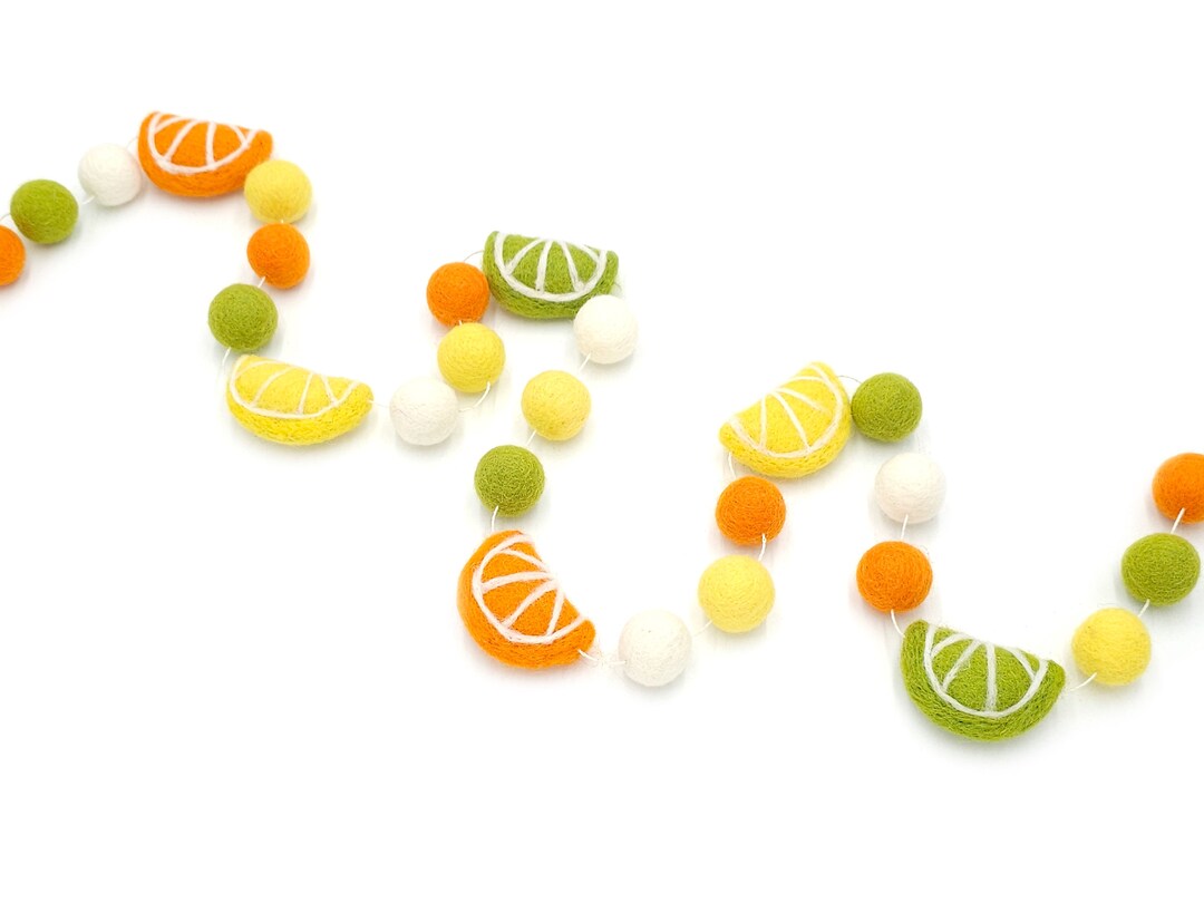 Citrus Garland, Fruit Garland, Orange, Lemon, Felt Ball Garland, Pom ...