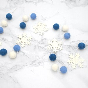Snowflake Garland, Blue and White, Winter Garland, Felt Ball Garland ...