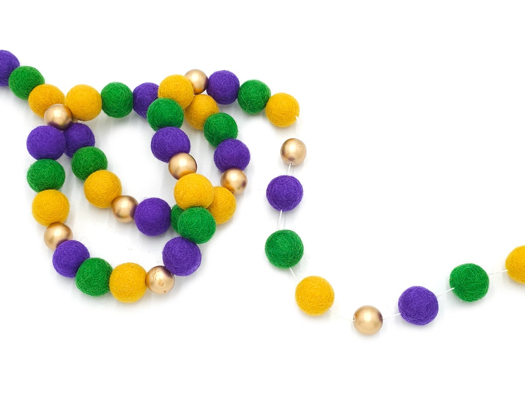 Mardi Gras Garland, Mardi Gras Decor, Felt Ball Garland, Pom Pom ...