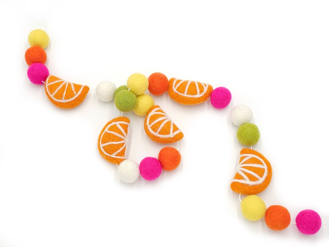 Orange Garland, Fruit Garland, Citrus Garland, Felt Ball Garland, Pom ...